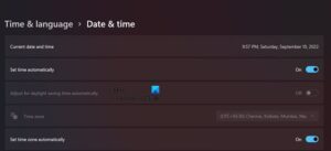 Set time zone automatically greyed out in Windows 11