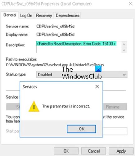 CDpusersvc Failed to Read Description, Error Code 15100 CDpusersvc Failed to Read Description, Error Code 15100