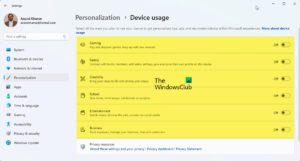 How to change Device Usage settings in Windows 11