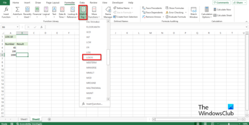 How to use the LOG and LOG10 function in Excel