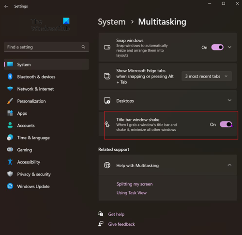 How to Enable or Disable Title Bar Shake in Windows 11/10