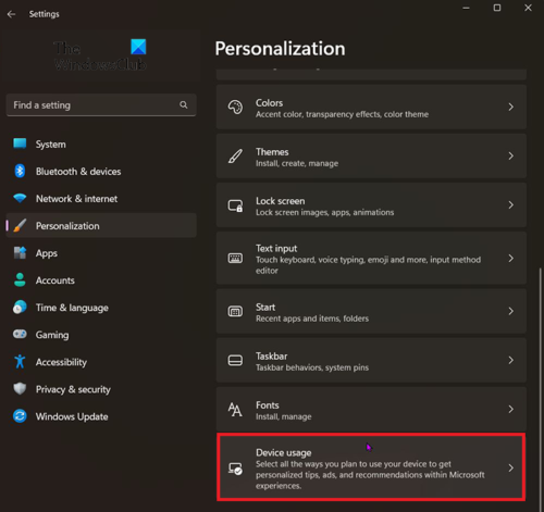 How to change Device Usage settings in Windows 11