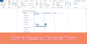How to insert a Table in Word