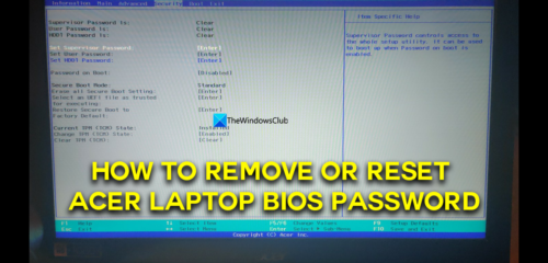 How to remove or reset Acer laptop BIOS Password