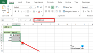 How to use the LOG and LOG10 function in Excel