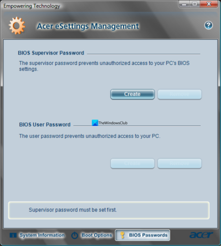 How to remove or reset Acer laptop BIOS Password