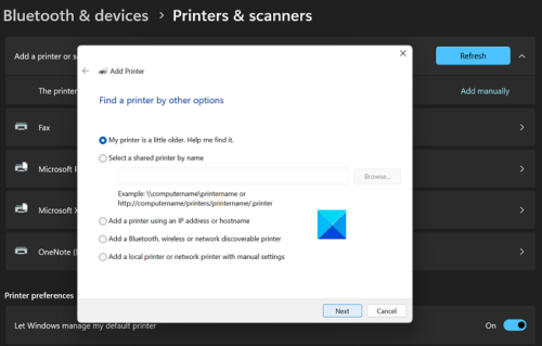 How to connect a USB printer manually in Windows 11?