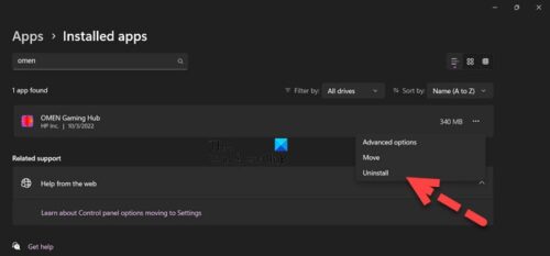 How to uninstall OMEN Gaming Hub in Windows 11