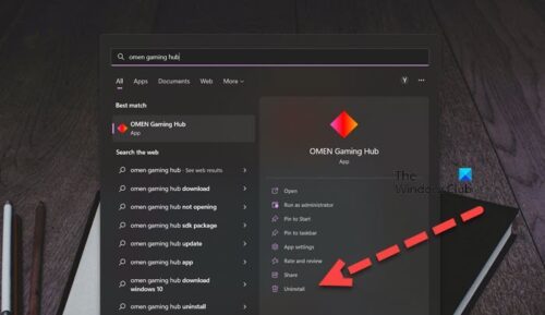 How to uninstall OMEN Gaming Hub in Windows 11