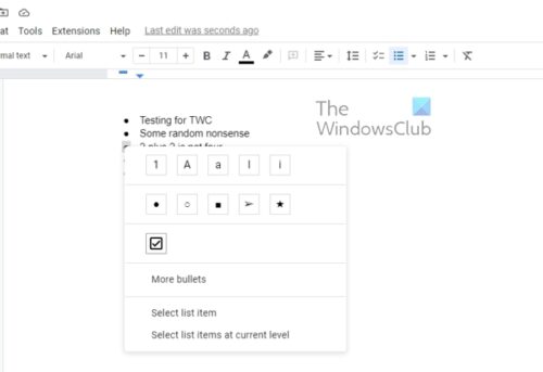 How to create a checklist in Google Docs