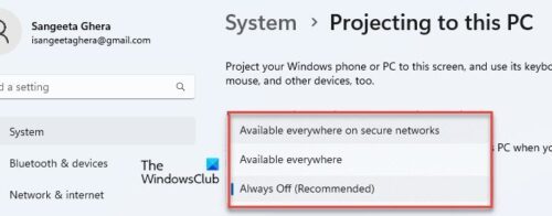 How to Enable or Disable Projecting to this PC in Windows 11