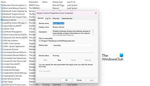 Fix Bonjour Application Service error on Windows PC