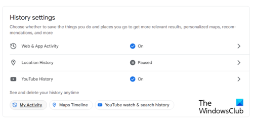 Manage Google Account History using Google Activity Controls