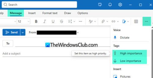 How to set the Priority for an email in Outlook to High