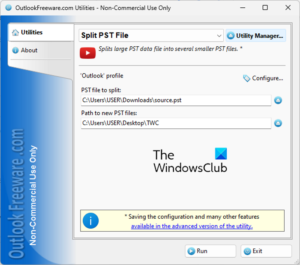 Split a large PST file using free software on Windows 11/10