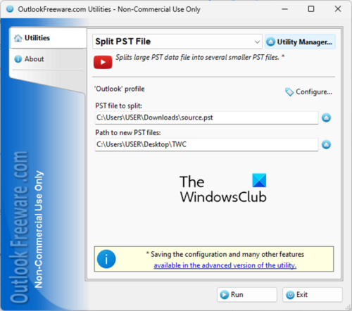 Split a large PST file using free software on Windows 11/10