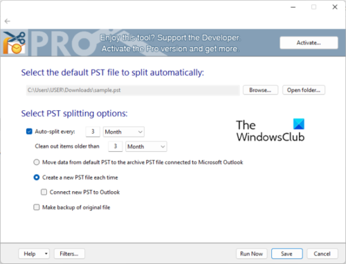 Split a large PST file using free software on Windows 11/10