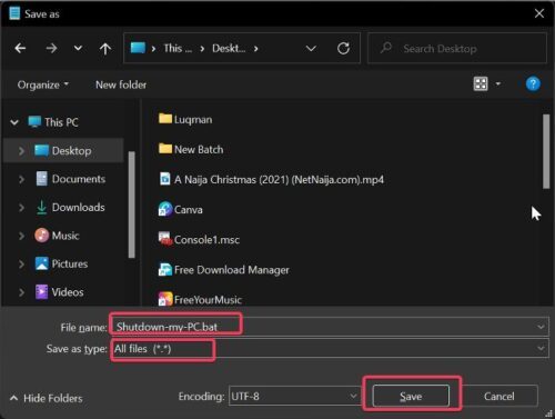 How to shutdown a computer using Notepad