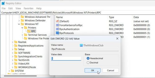 Switch Network printing between TCP and RPC in Windows 11