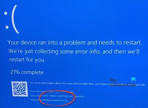 AmdRyzenMasterDriver.sys Blue Screen error on Windows PC