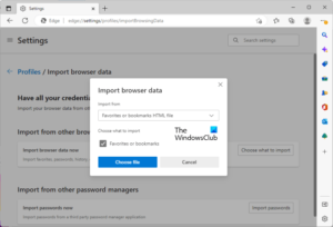 How to import bookmarks from one user profile to another in Edge
