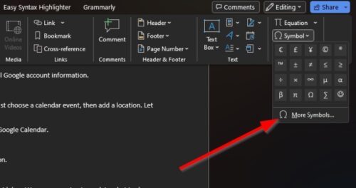 How to insert an Arrow symbol in Word document