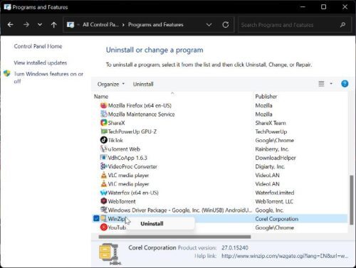 How to completely uninstall WinZip in Windows 11/10