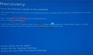 Operating system couldn't be loaded; Critical system driver missing