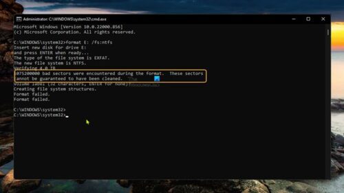 Bad sectors were encountered during the format; How to remove?