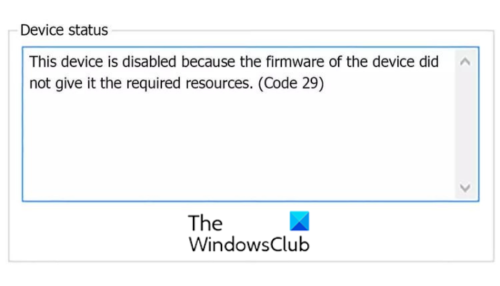 Code 29, This device is disabled Device Manager error on Windows