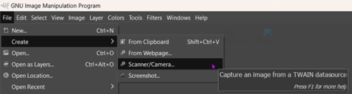 How to scan an Image with GIMP?