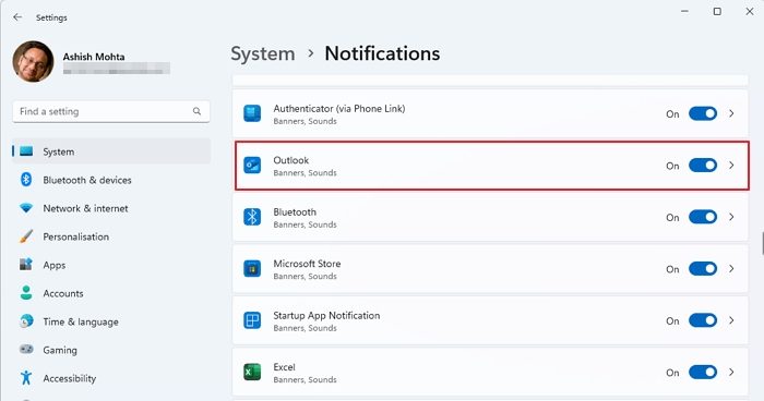Outlook app Notifications not working in Windows 11