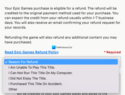 How to get a refund from Epic Games Store