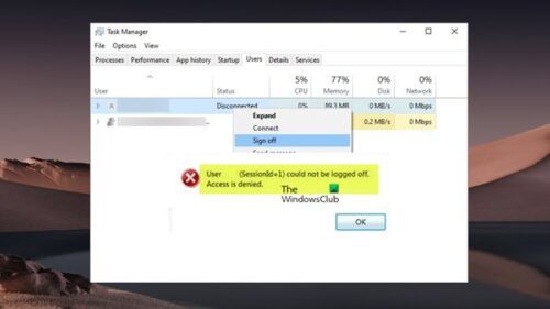 User (SessionID) Could not be logged off, Access is denied