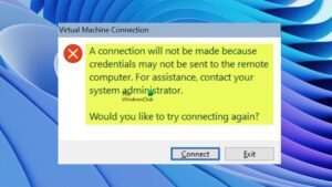 VMconnect.exe application error; Cannot connect to VM