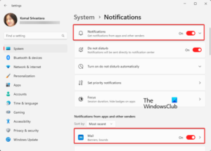 Outlook app Notifications not working in Windows 11
