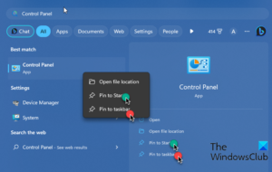How to pin Control Panel to Start Menu or Taskbar in Windows 11