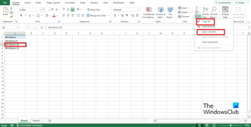 How to use the Clear feature in Excel