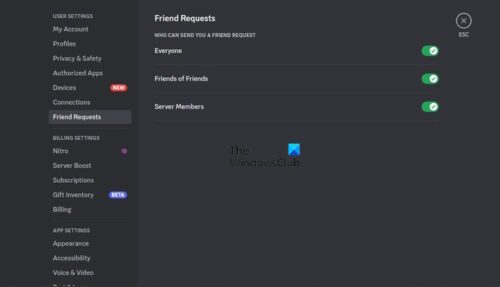 Discord Friend Request failed or not working