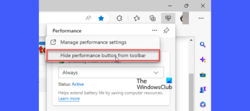 How To Show Or Hide Performance Button On Toolbar In Edge