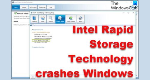 Intel Rapid Storage Technology crashes computer