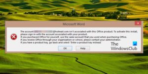 The account isn’t associated with this Office product: Microsoft 365