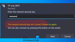 The network security key isn't correct in Windows 11