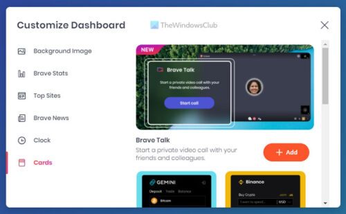 How to customize Brave browser New Tab page