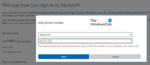 Can’t add phone number to Microsoft account