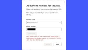 Can’t add phone number to Microsoft account