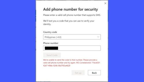 Can’t add phone number to Microsoft account