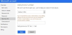 Can’t add phone number to Microsoft account