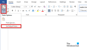 How to set Default Paste in Word