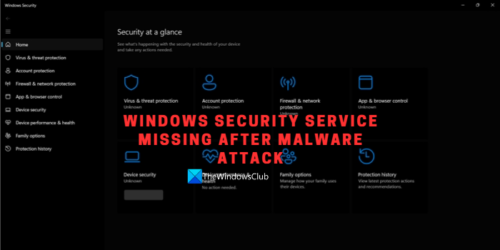Windows Security Service missing after malware attack